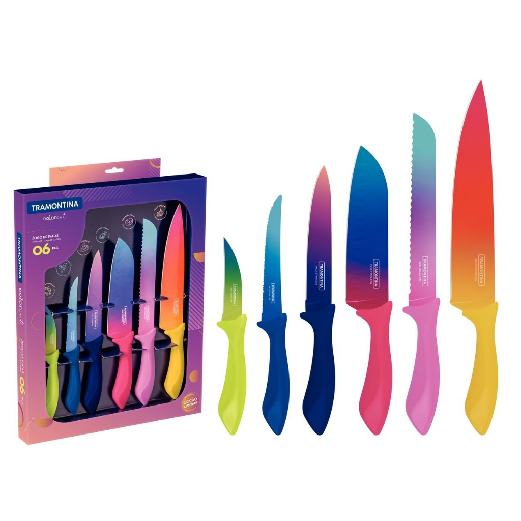 Jogo De Facas Coloridas 6 Peças Tramontina Colorcut | Shopee Brasil