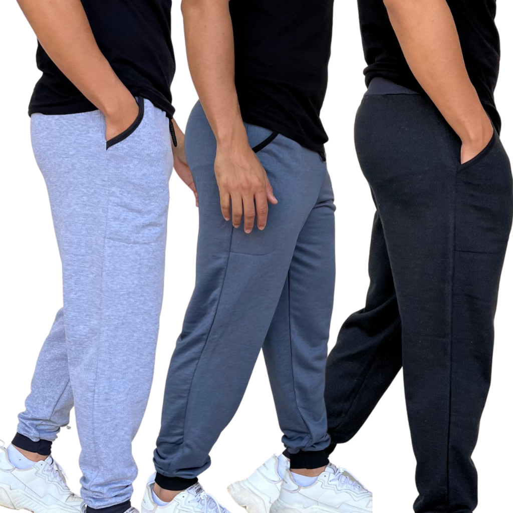 Kit 3 Calças jogger Moletom Peluciada Masculina Básica calca moleton ...