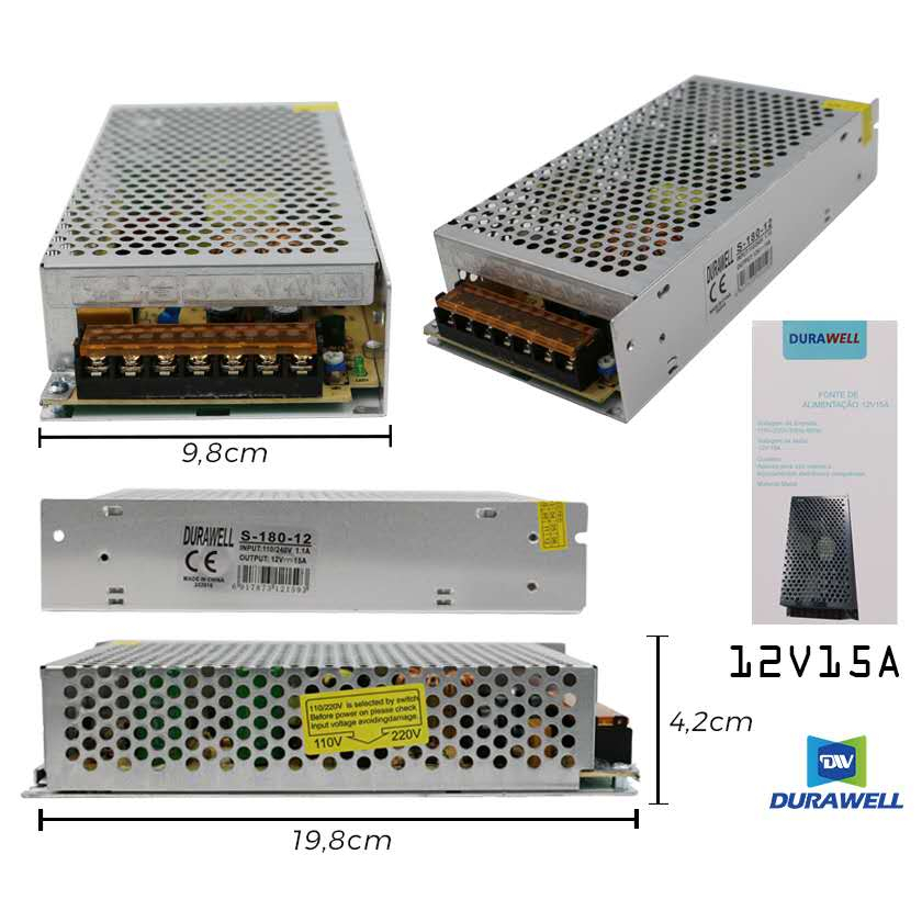 Fonte Chaveada Bivolt 15a 12v 180w Cftv Led Som Automotivo | Shopee Brasil