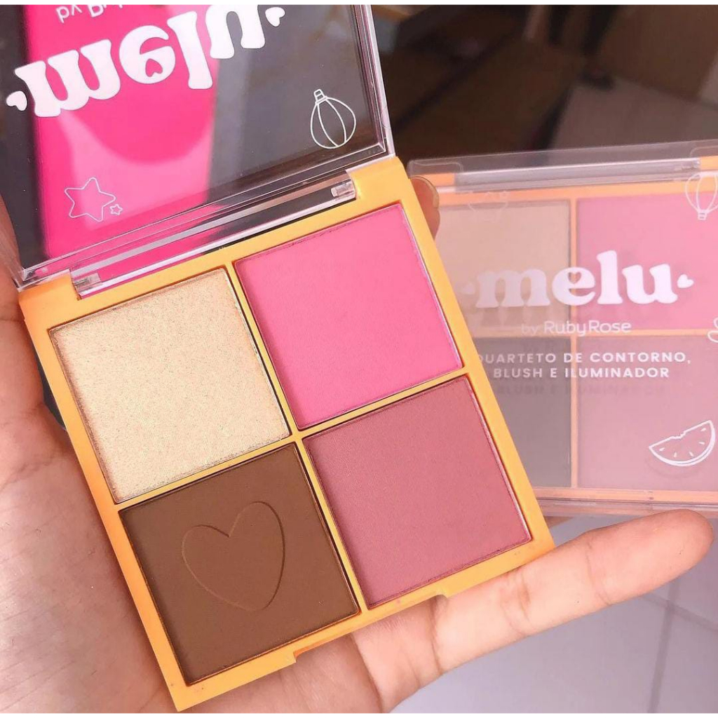 Paleta Quarteto de Contorno, Blush e Iluminador Cor 02 Melu by Ruby ...