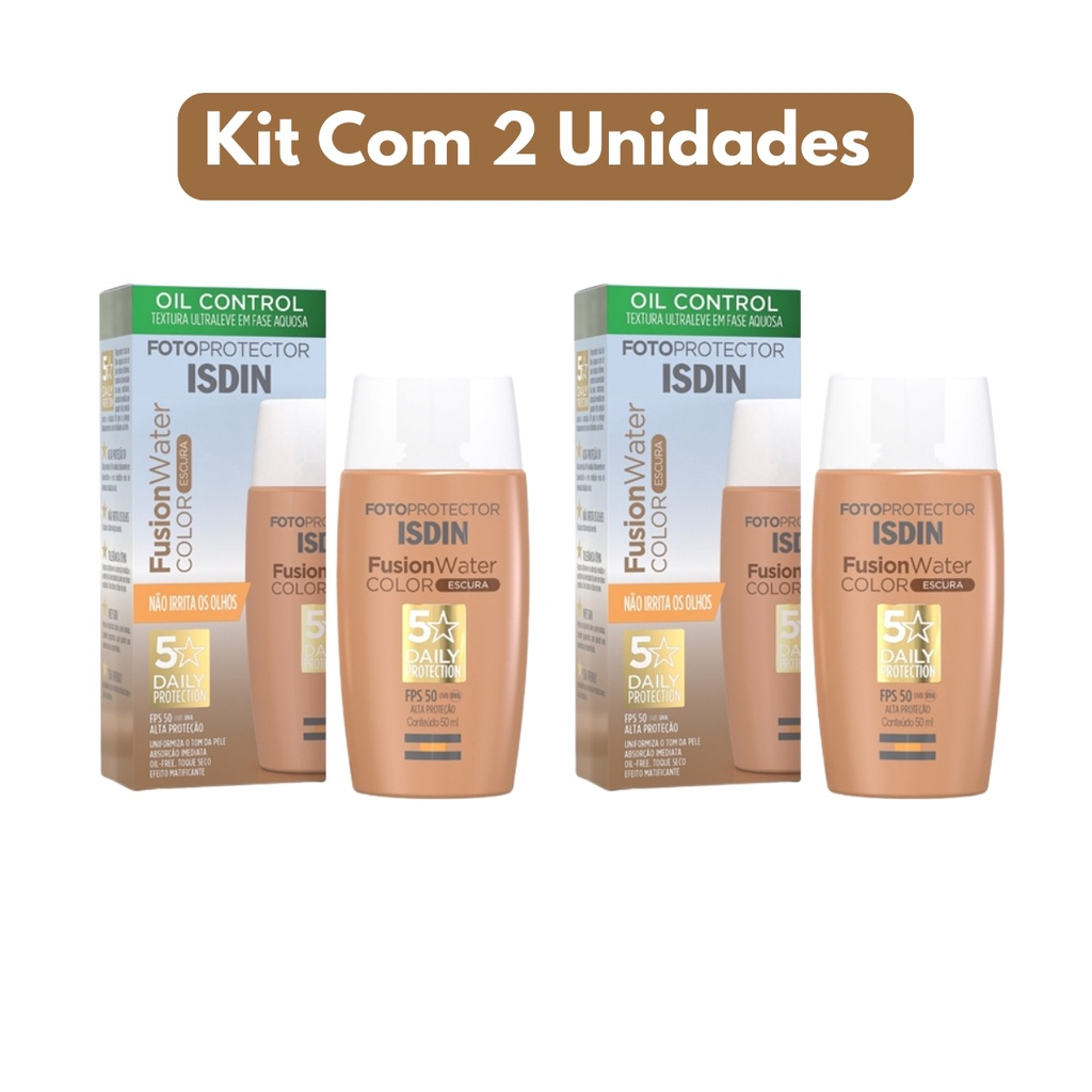 Isdin Fusion Water 5 Stars Color Kit com 2 Unidades – Protetor Solar Facial com Cor FPS50 – 50ml ...