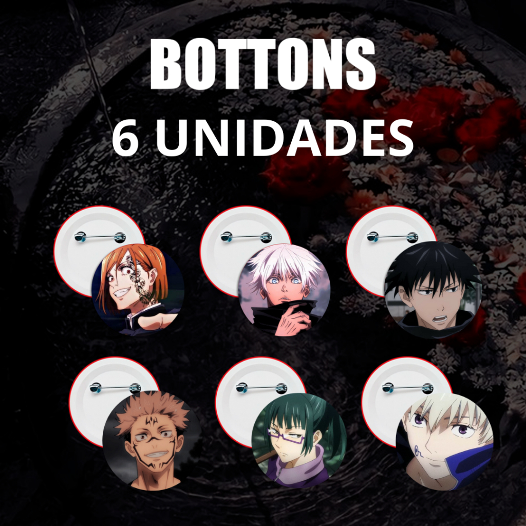 Kit de 6 Bottons - Botons personalizados Jujutsu Kaisen - Anime 4,5cm ...