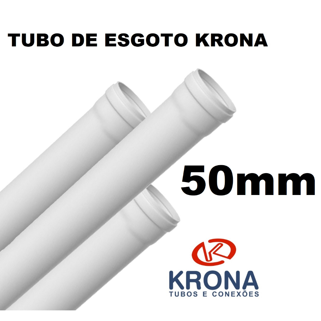 Cano Tubo de PVC Branco para Esgoto Krona 50mm - 1 METRO | Shopee Brasil