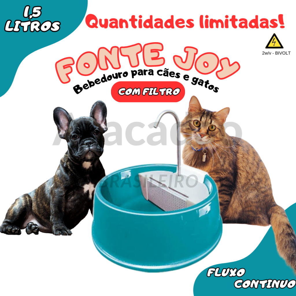 Bebedouro para Pets Fonte Joy Sistema Filtro Carvão Ativado e Bomba ...