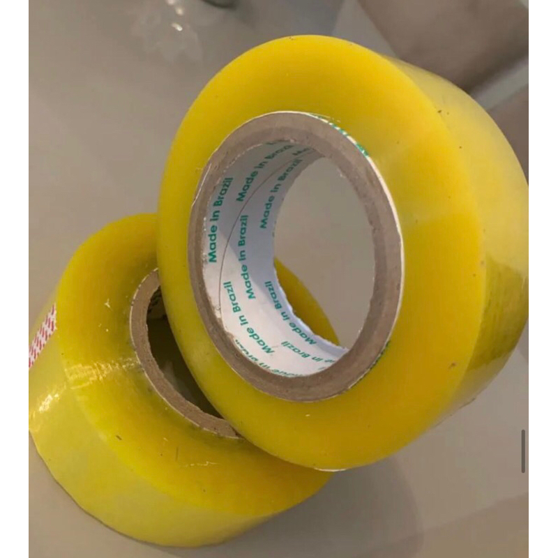 Fita Adesiva crepe Larga 400m Transparente/Amarela Grande Embalar Caixa ...
