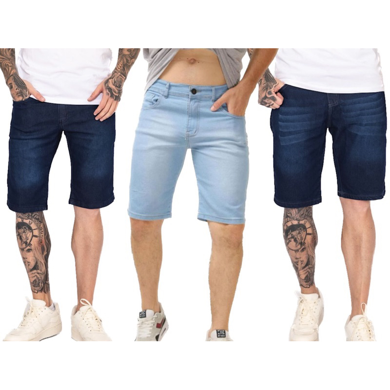 kit 3 bermuda masculina jeans lycra | Shopee Brasil