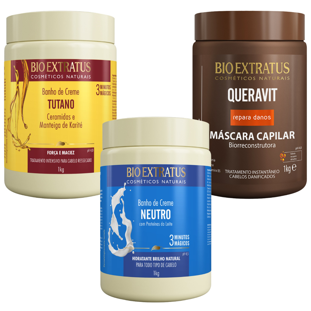 Cronograma Tutano, Queravit e Neutro 3 Máscaras 1kg Bio Extratus | Shopee Brasil