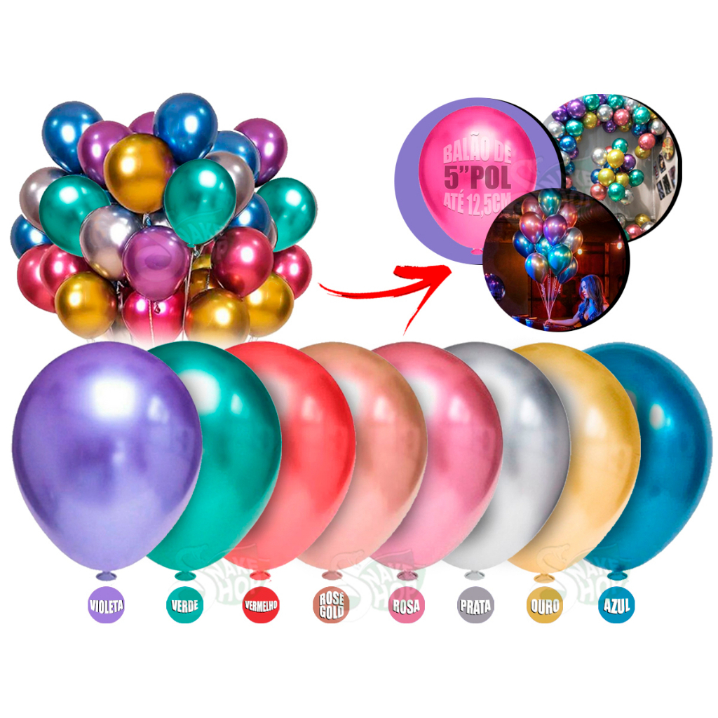 Balão Platino Cromado PicPic Redondo 5 Polegadas Pacote 25 Unidades Balões Para Eventos ...