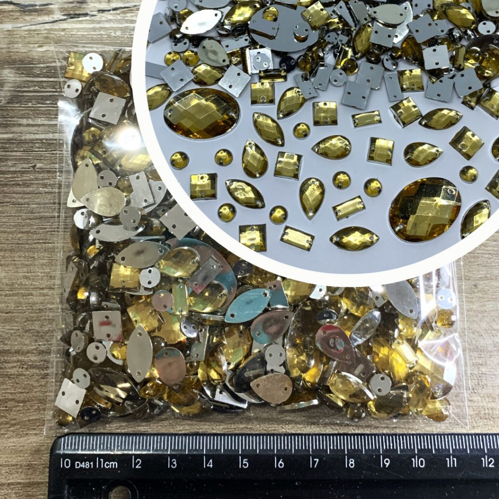 Chaton Dourado Mel com Furo Costura Mix de Modelos e Tamanhos Variados ...