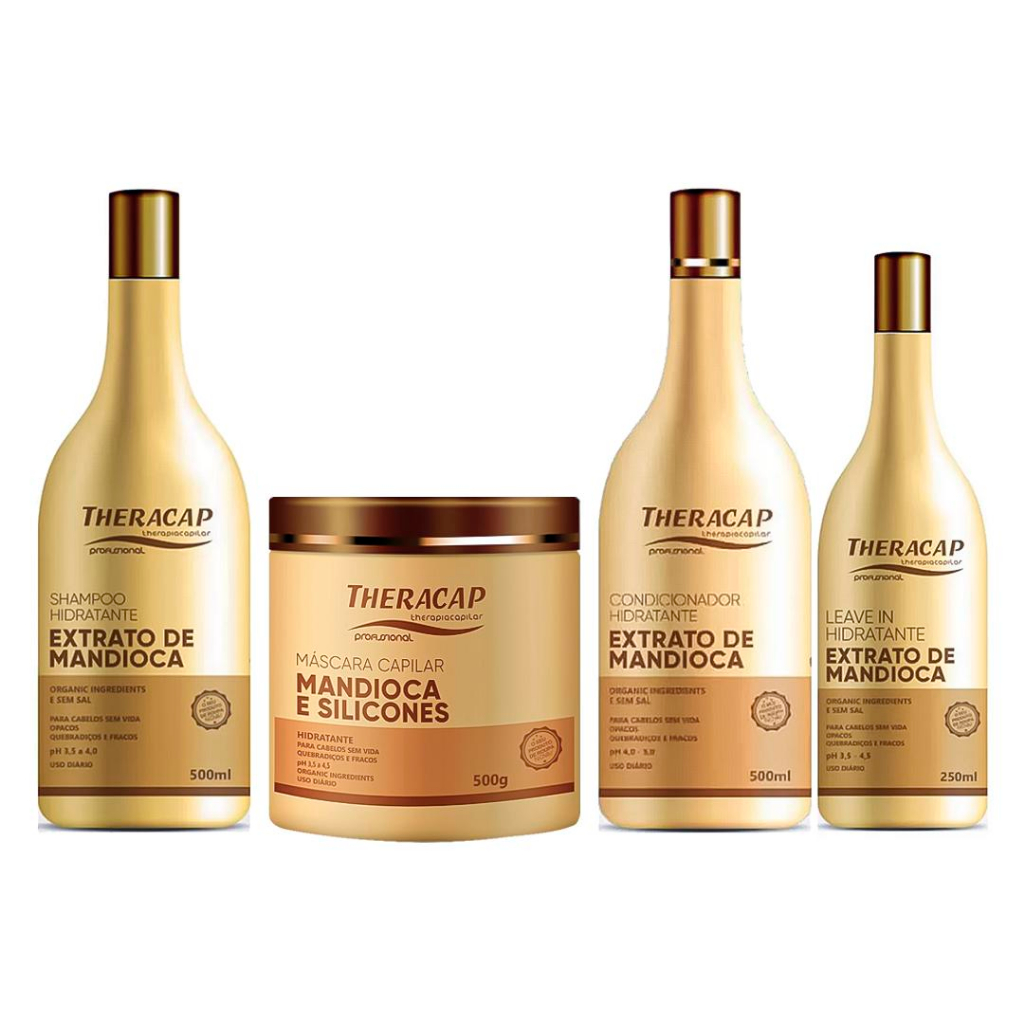 Kit de Mandioca Profissional para Cabelos Fracos e Quebrando Theracap ...