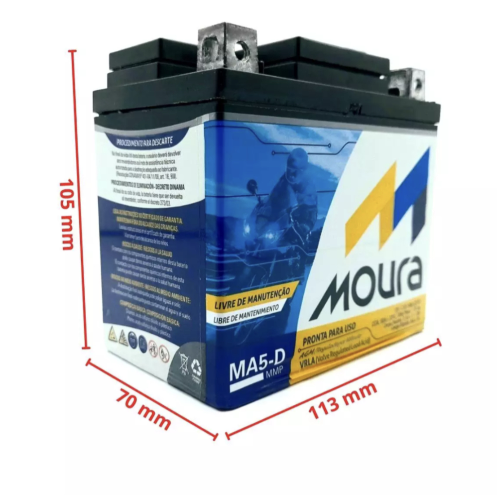 Bateria Moura 6ah Ma6 D Moto Twister Tornado 250 Cb 300 Nx 400 Falcon
