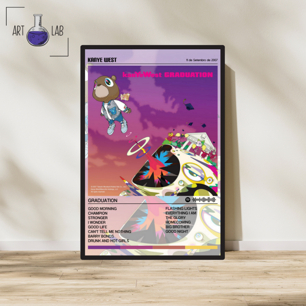 Quadro decorativo álbum Spotify Kanye West Graduation moldura e vidro ...