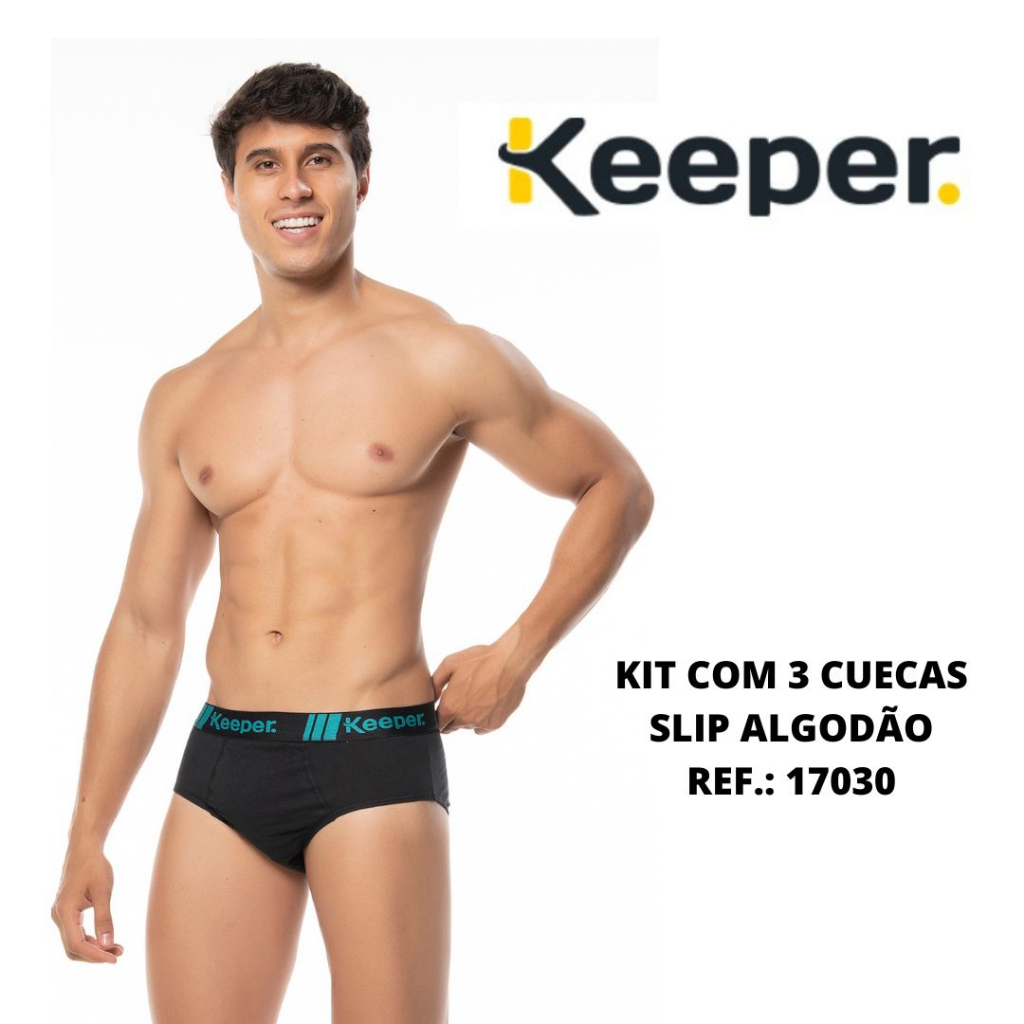 Kit com 3 cuecas slip 100% algodão Keeper 17030 | Shopee Brasil