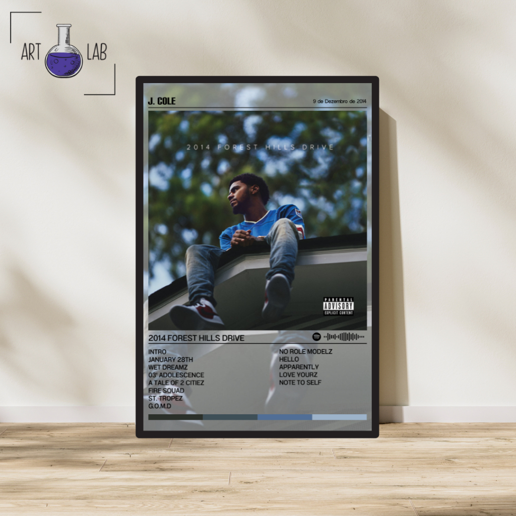 Quadro decorativo álbum Spotify J Cole 2014 Forest Hills Drive moldura ...