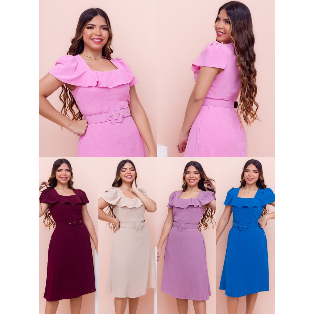 VESTIDO MIDI COM CINTO MODA EVANGELICA TECIDO CREPE INVICTOS DUNA (FF ...