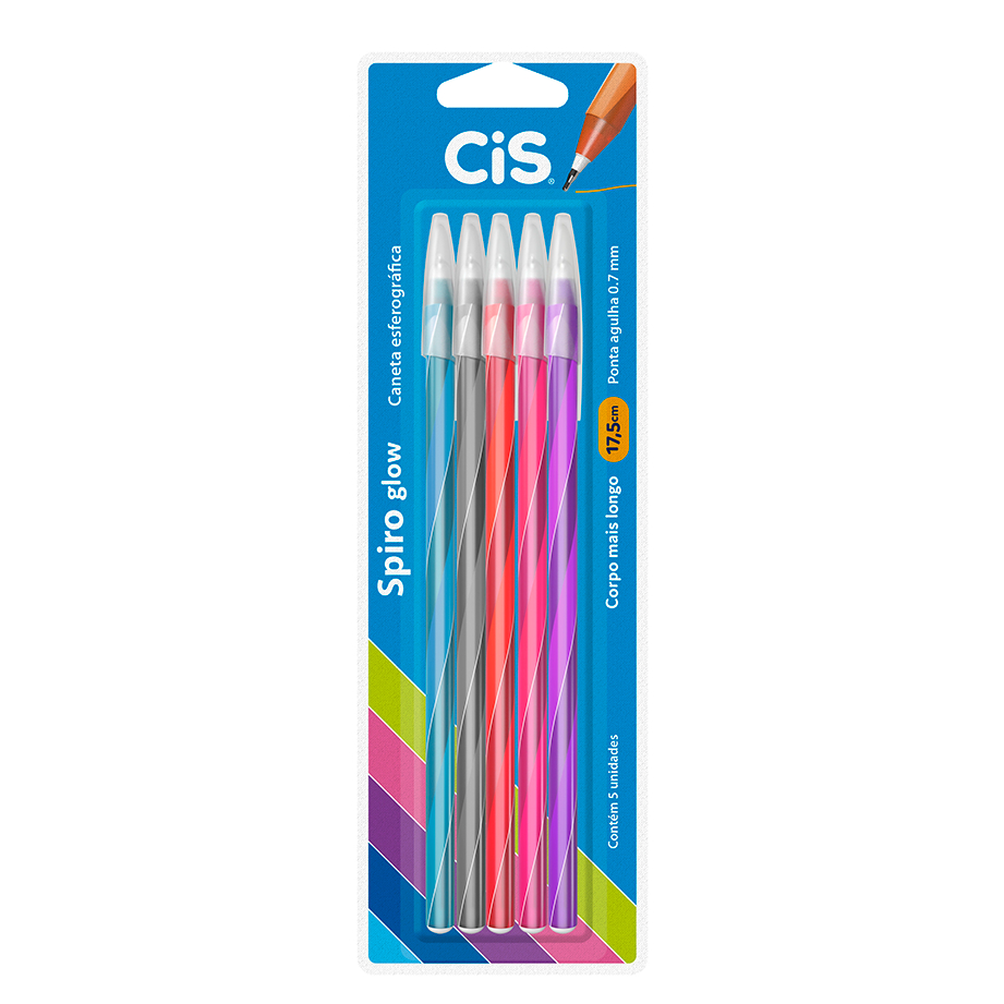 CANETA CIS SPIRO GLOW 0.7 - KIT 5 CORES - PRONTA ENTREGA - ORIGINAL ...