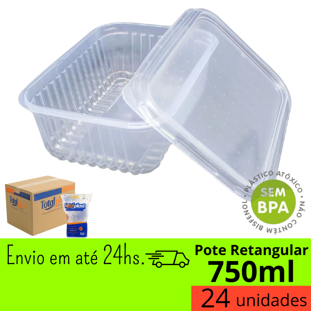 24un Marmita Fitness Retangular Descartável 750ml Freezer Microondas Comida Fit Congelada kit ...