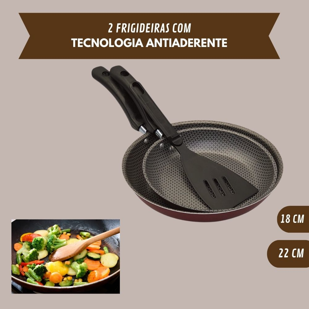 Kit Frigideira Enjoy Francesa 18/22cm Com Espatula Vermelho | Shopee Brasil