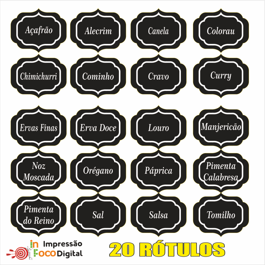 Cartela De Adesivos Com 20 Nomes De Temperos | Shopee Brasil