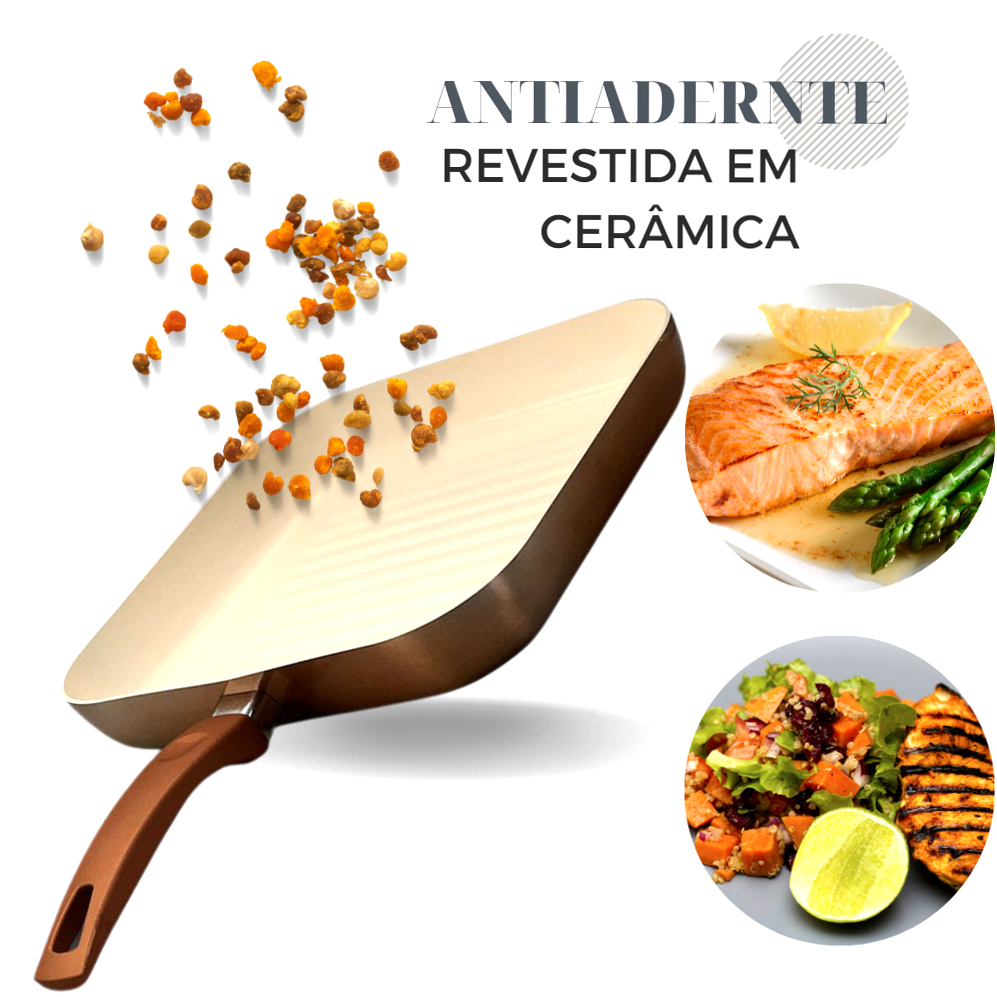 Frigideira Quadrada com Revestimento em Cerâmica 28cm - Rose Gold | Shopee Brasil