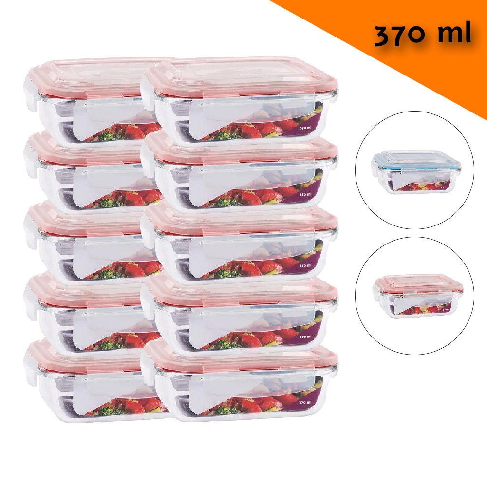 Kit 10 Pote Hermético Retangular de vidro 370ml Tampa com Travas | Shopee Brasil