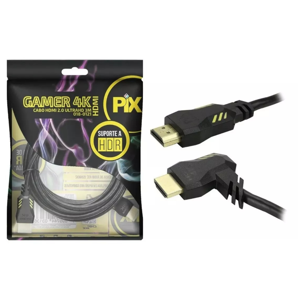 Cabo Hdmi Gamer 3m 90 Graus 4k Ultra Hd 3d 19p 3 Metros | Shopee Brasil