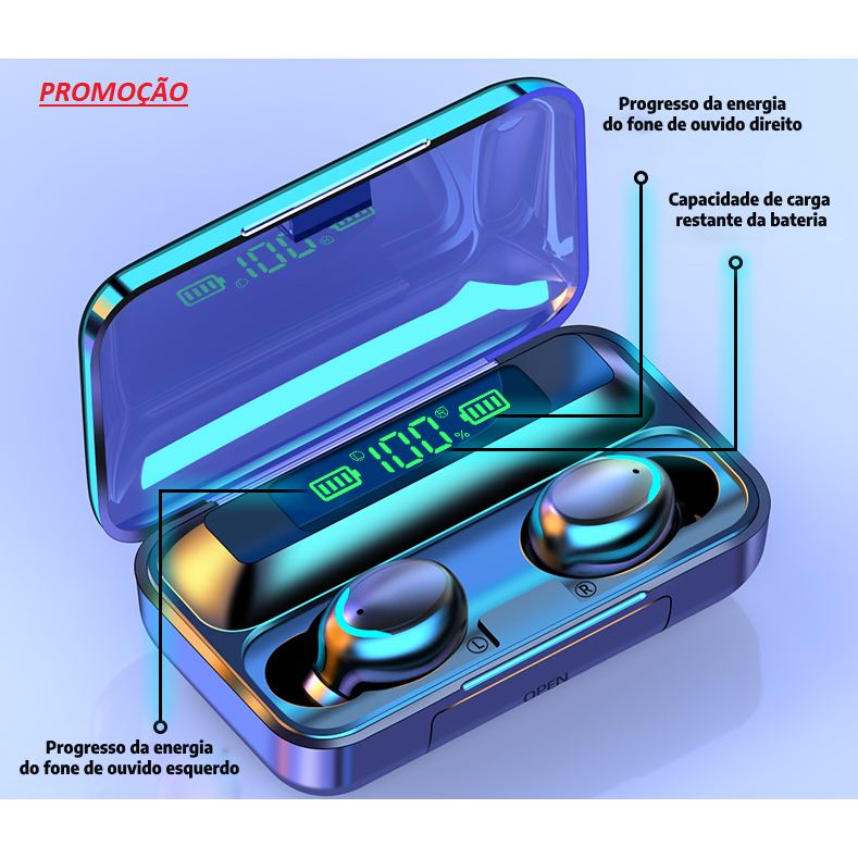 Fone De Ouvido Sem Fio F9 Bluetooth 5 1 Com Controle De Cancelamento De