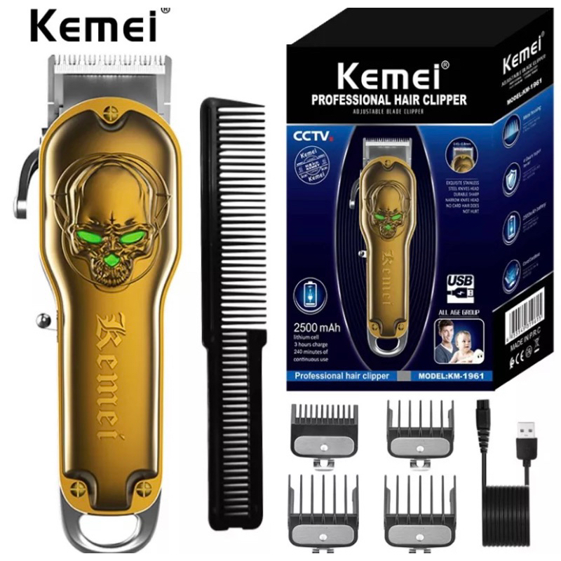 Máquina de corte Kemei Profissional Hair Clipper para Barbeiro Completa ...
