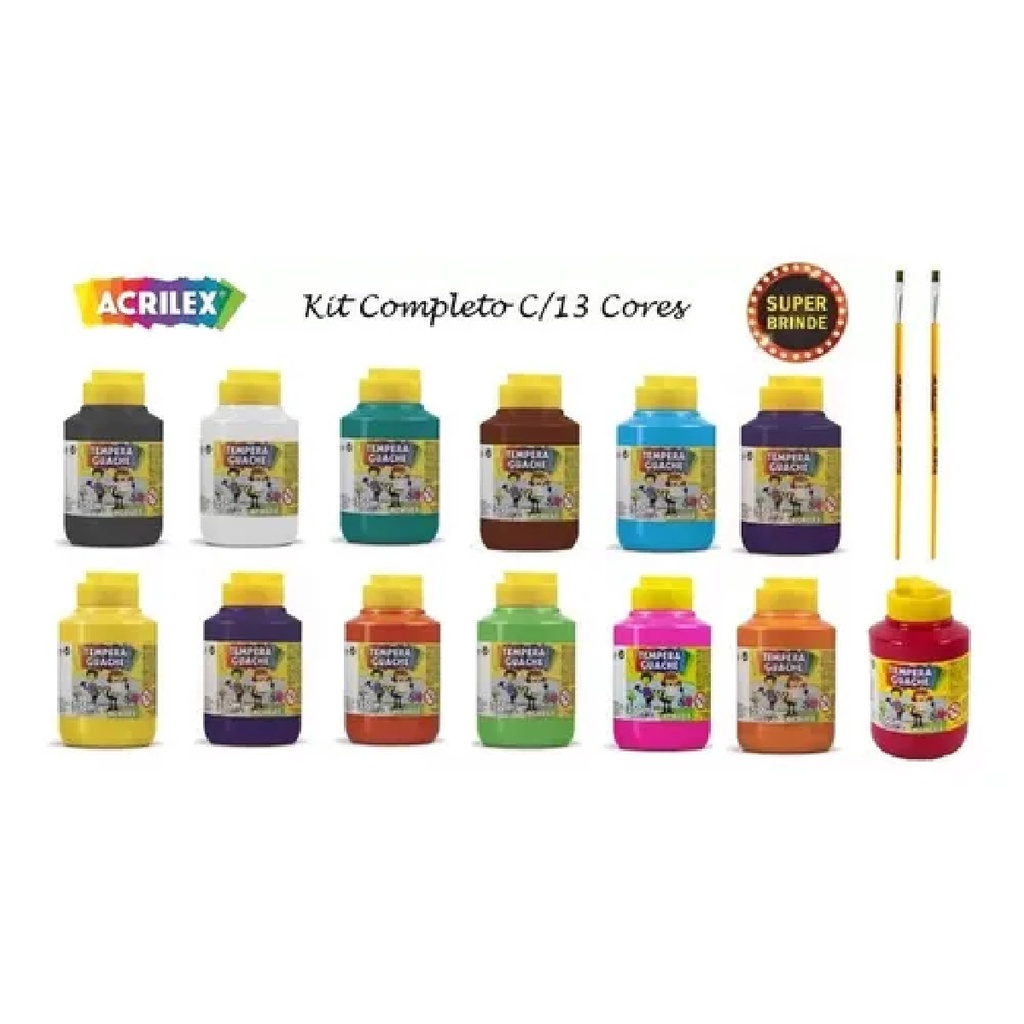 Kit C/ 13 Tintas Guache 250ml - Acrilex (escolha Sua Cor) | Shopee Brasil