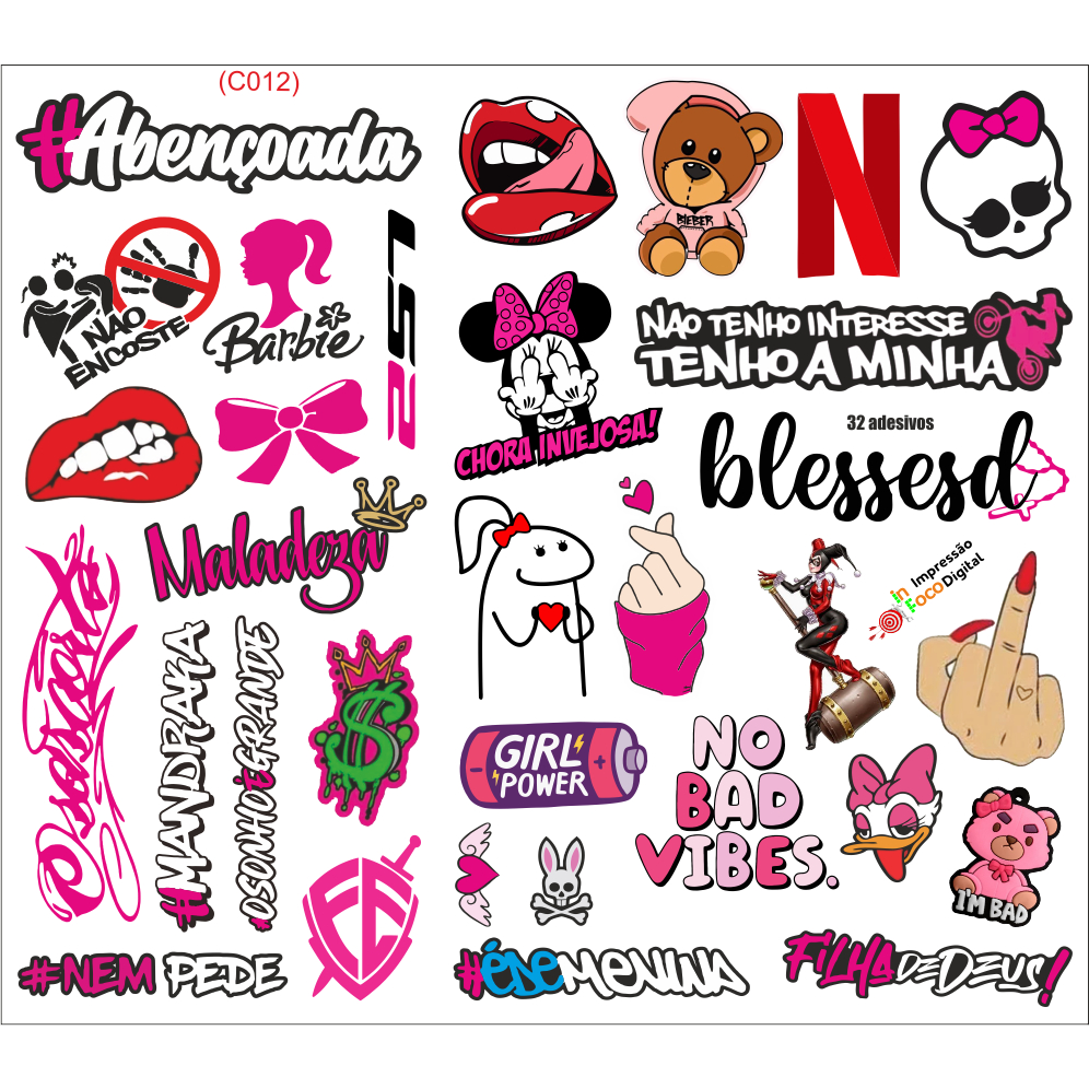 Adesivo Para Moto Bike Carro Kit Adesivos Feminino Super Cartela