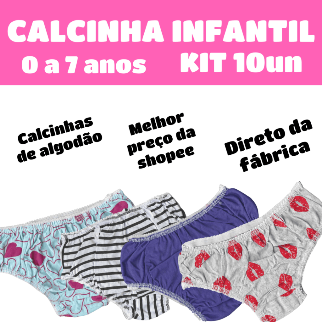 Calcinha Infantil Kit 10 un Calcinha bebê Calcinha menina 0 a 7 anos ...