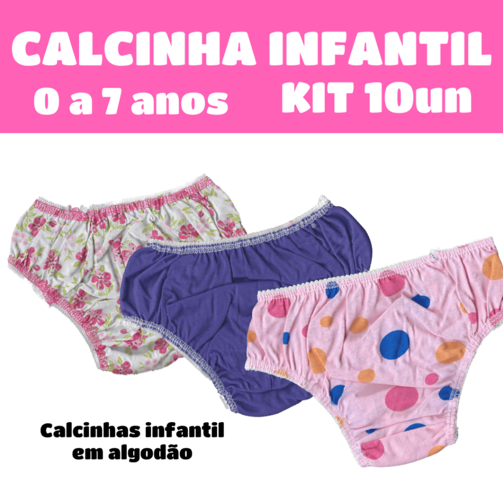 Calcinha Infantil Kit 10 un Calcinha bebê Calcinha menina 0 a 7 anos ...
