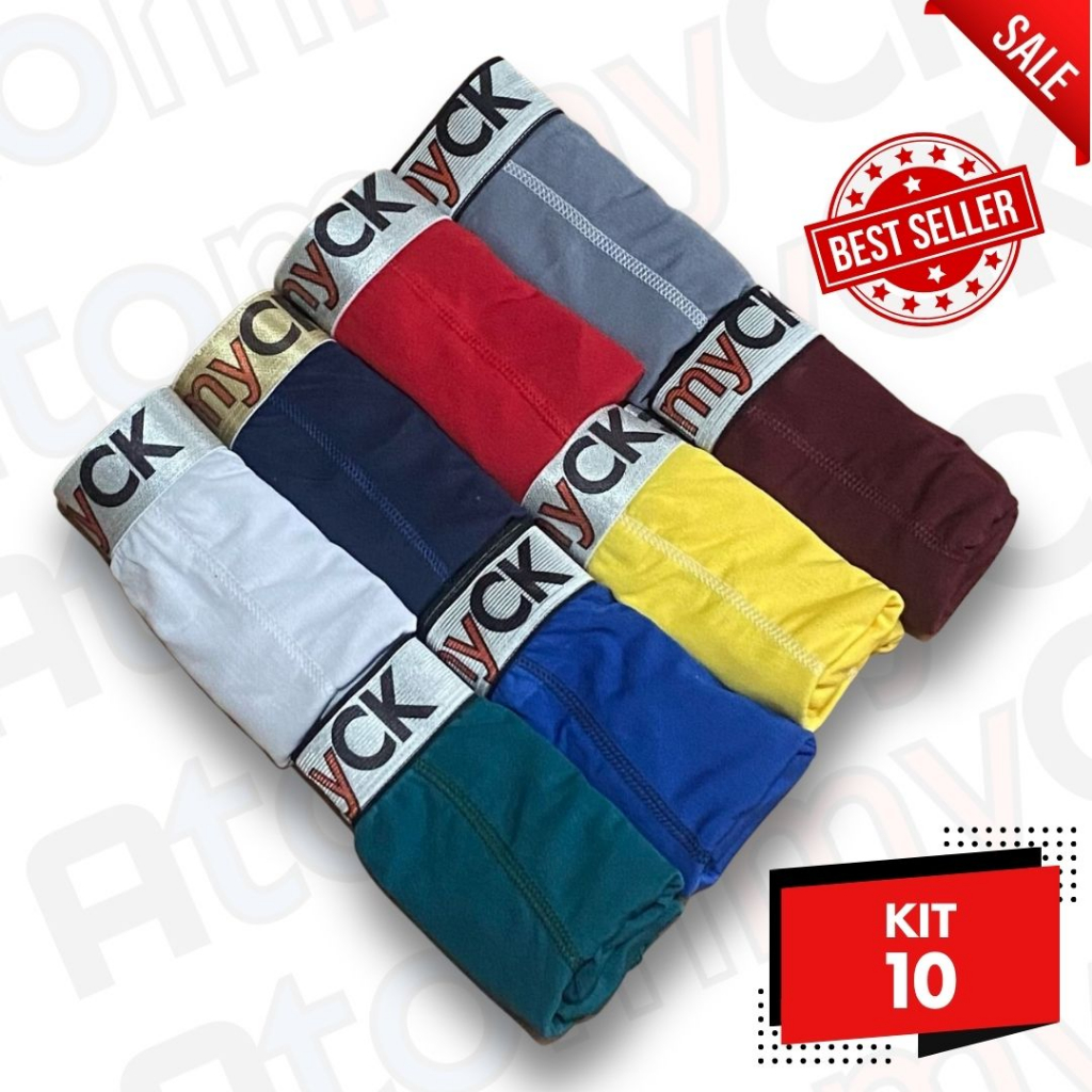 kit 10 Cuecas Boxer Masculino Microfibra Lisa Estampada Coeca Box ...