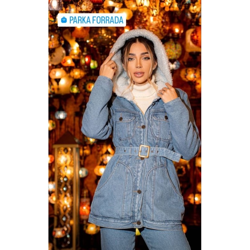 PARKA JEANS FEMININA FORRADA COM CAPUZ MÉDIA | Shopee Brasil