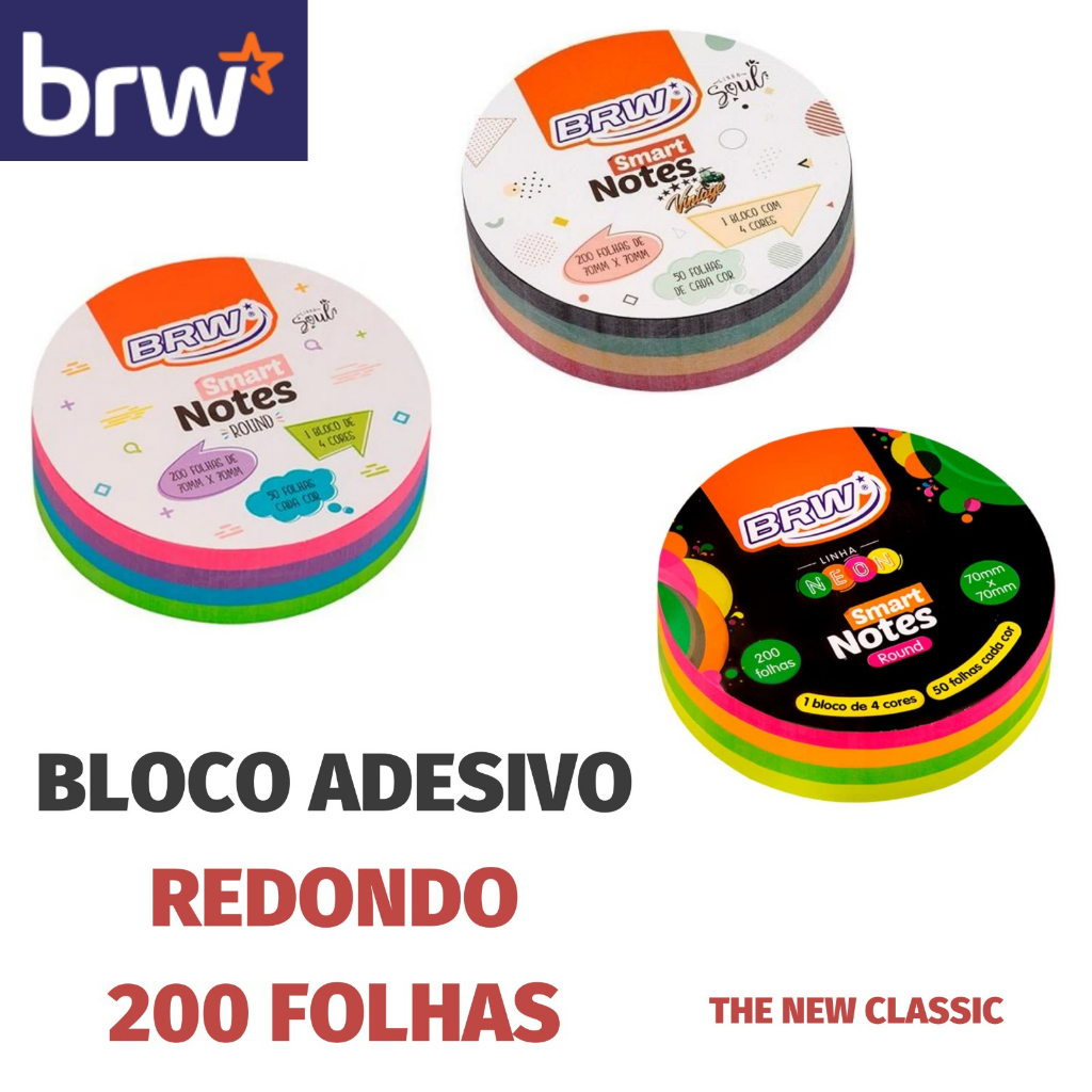 Bloco BRW Notas Adesivas Redondo Vintage, Neon, Soul - 200 Folhas ...