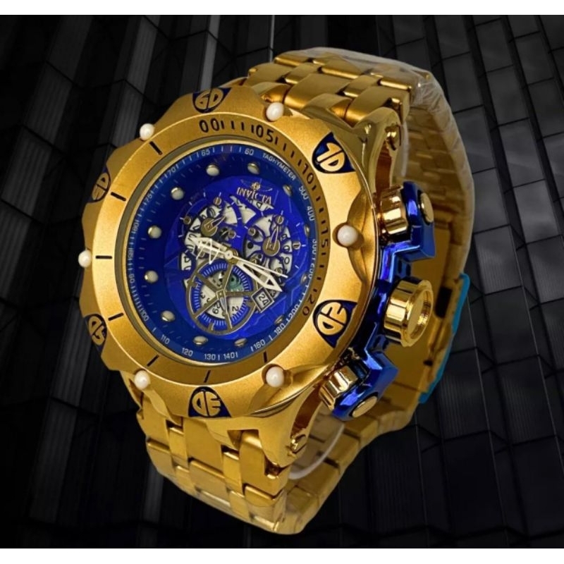 relógio invicta dourado azul masculino hybrid grande pesado luxo ...