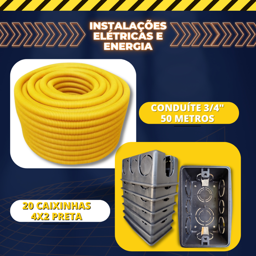 Kit Conduite Corrugado 3/4 Amarelo 50 metros + 20 Caixinhas de Luz 4x2 ...