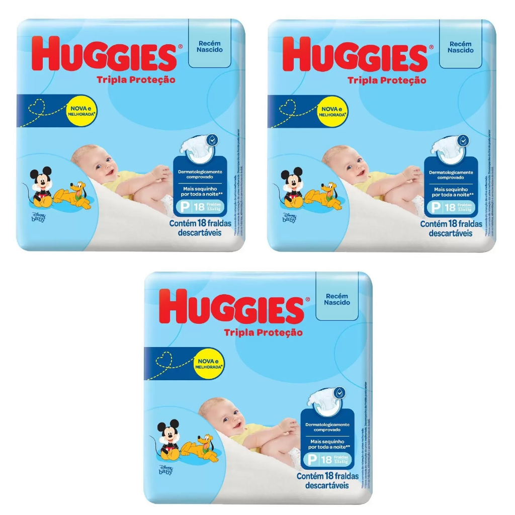 Kit com 3 Pacotes de Fralda Descartáveis Huggies Tripla Proteção | P ...
