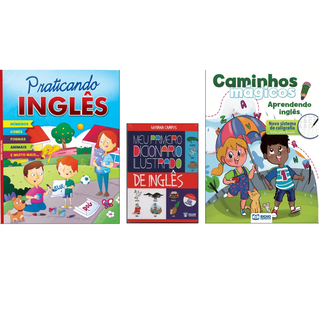 Kit Livro Praticando Inglês + Dicionário Ilustrado Inglês + Caligrafia ...