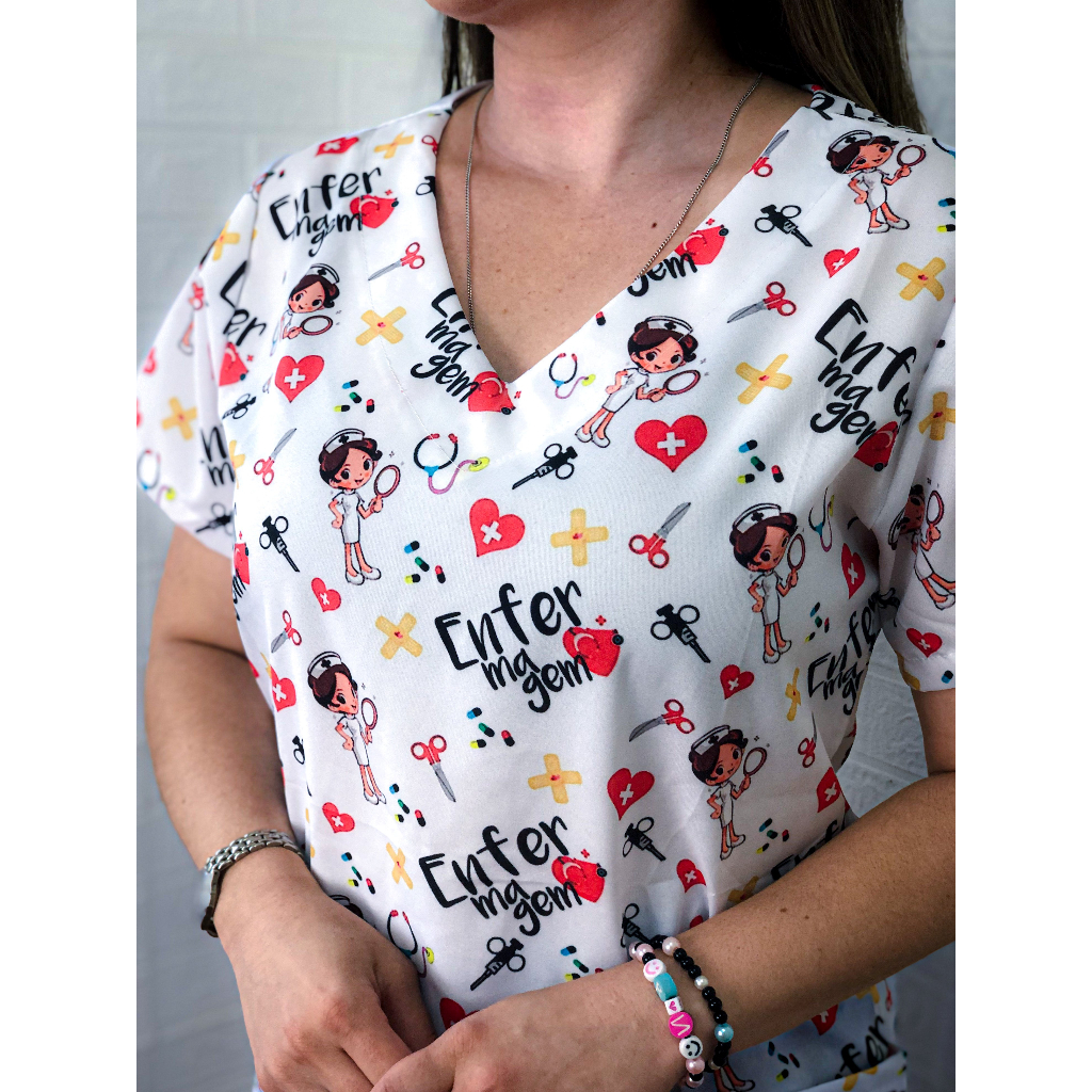 Bata enfermagem | Scrub Pijama Cirúrgico Estampado Enfermeirinha - Moda ...