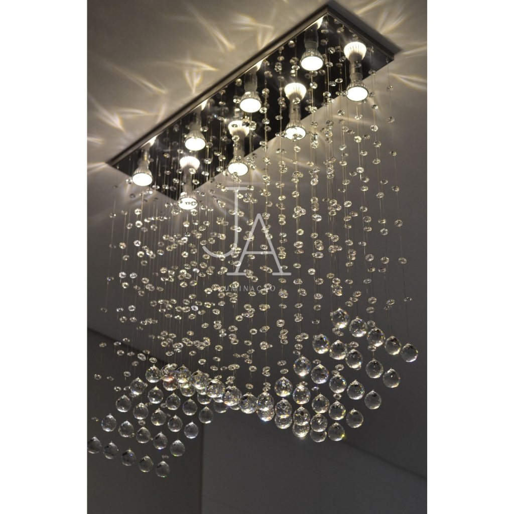 Lustre em Cristais Retangular Ideal para Mesa de Jantar Moderno e ...