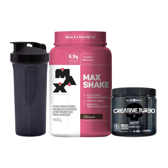 Max Shake 400g + Creatina Turbo 150g + Coqueteleira - Controle de Peso ...