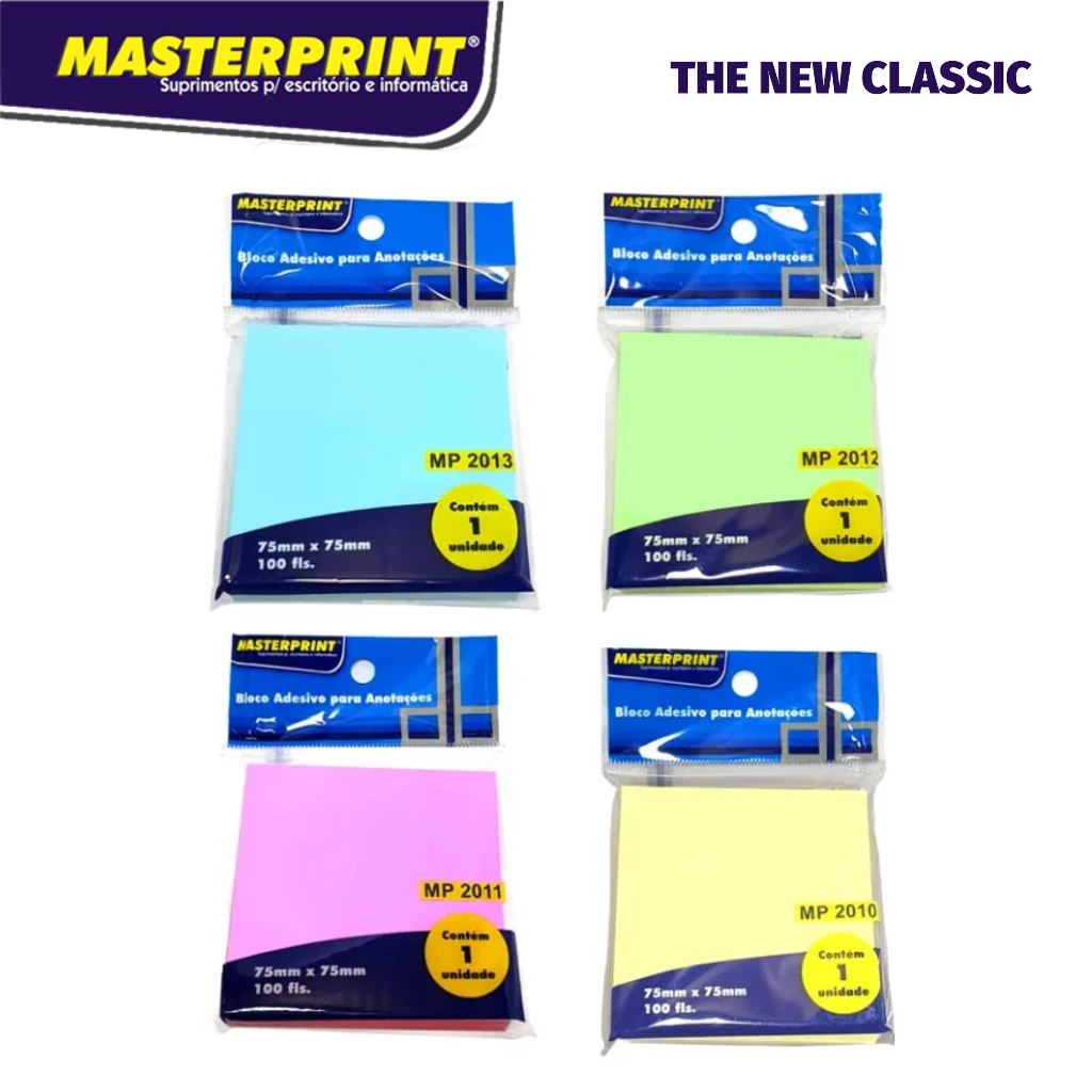 Bloco De Notas Adesivas Masterprint Tom Pastel Quadrado 100 Folhas
