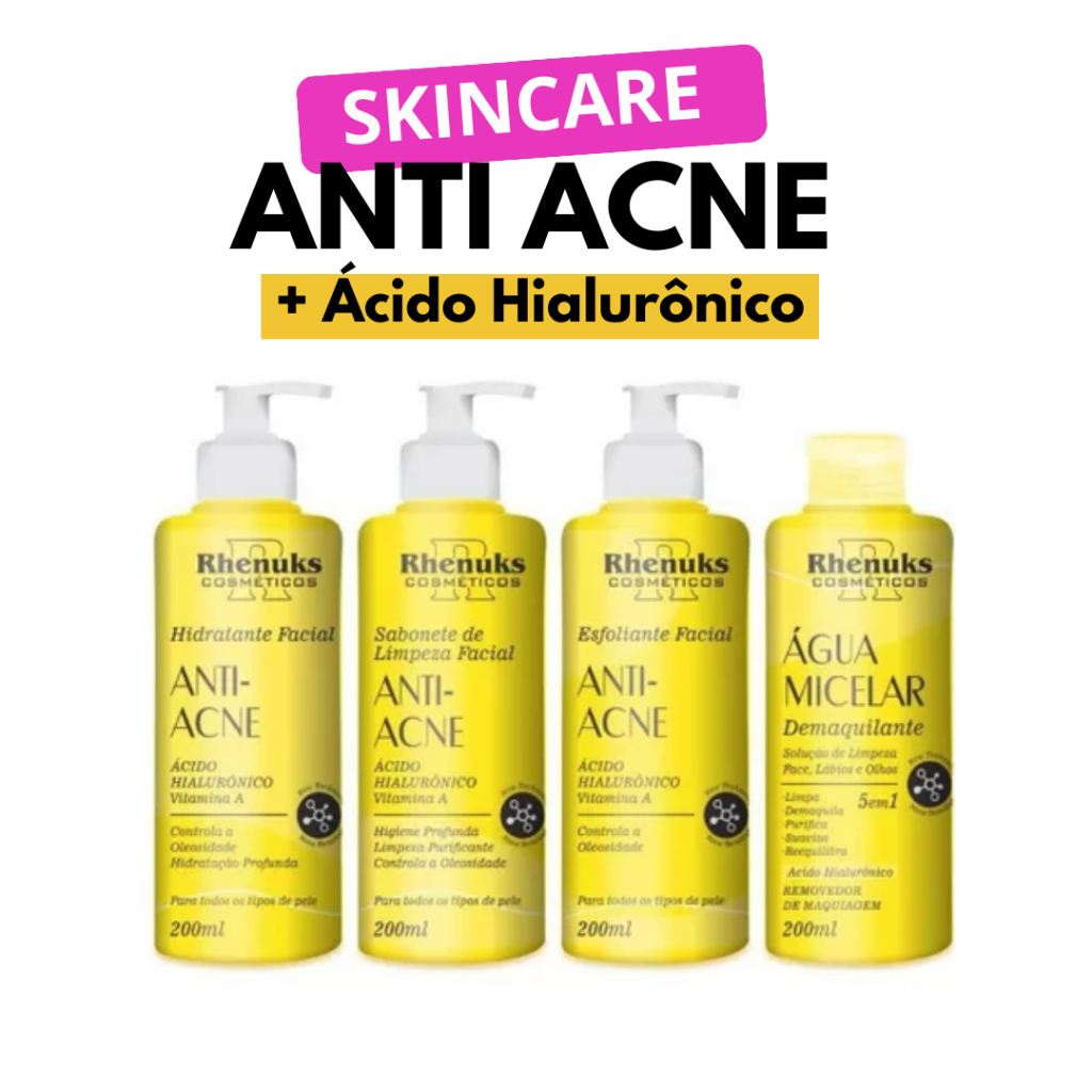 Kit Anti Acne Skincare Completo Tratamento facial com Vitamina A + Hialurônico Rhenuks com 4 ...