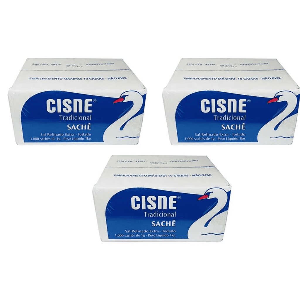 Sal Refinado Cisne Sachê 1000 x 1g - Kit 3 Un | Shopee Brasil