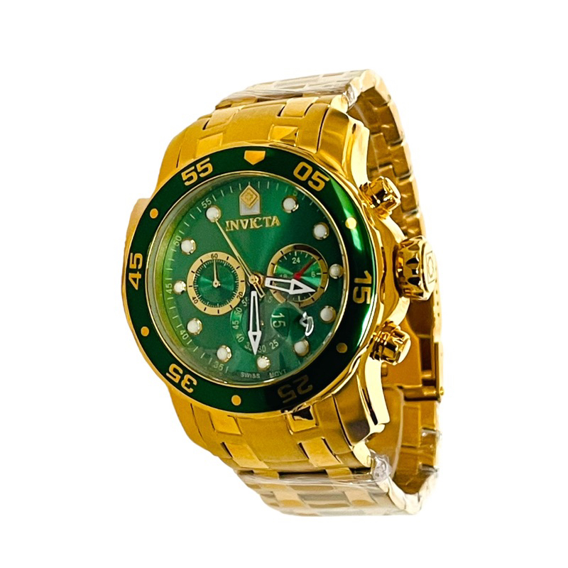 Relógio Invicta 0075 Pro Diver Masculino Dourado Luxo Fundo Verde ...