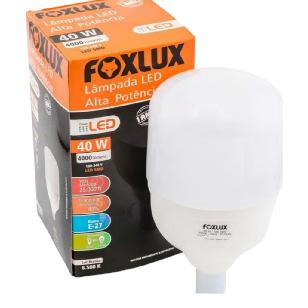 Lampada Led Foxlux 40W 6500K Alta Potência Base E-27 Bivolt | Shopee Brasil