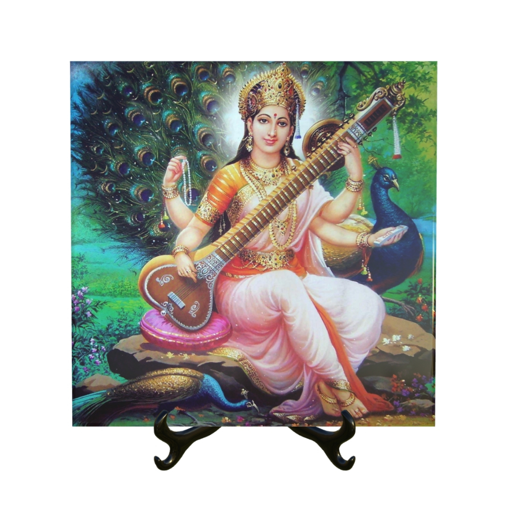 Quadro Azulejo Deusa Indiana Saraswati com suporte vários tamanhos BB2 ...