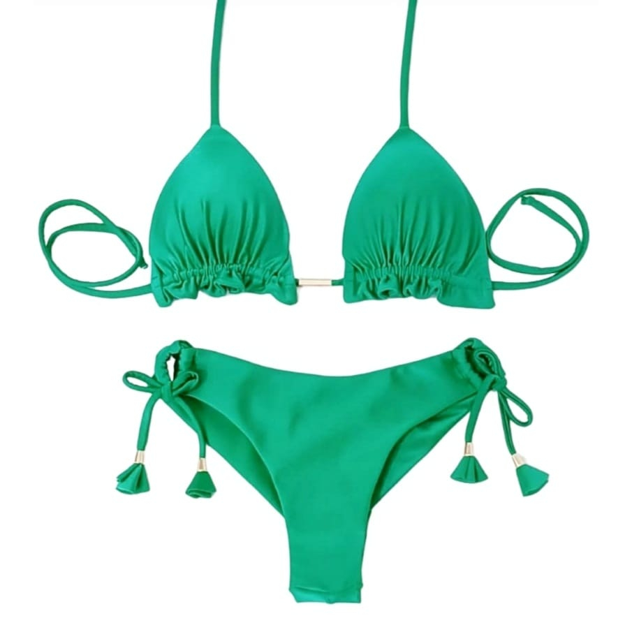 Biquini Cortininha Com Calcinha Fio Duplo Verde Bandeira Shopee Brasil