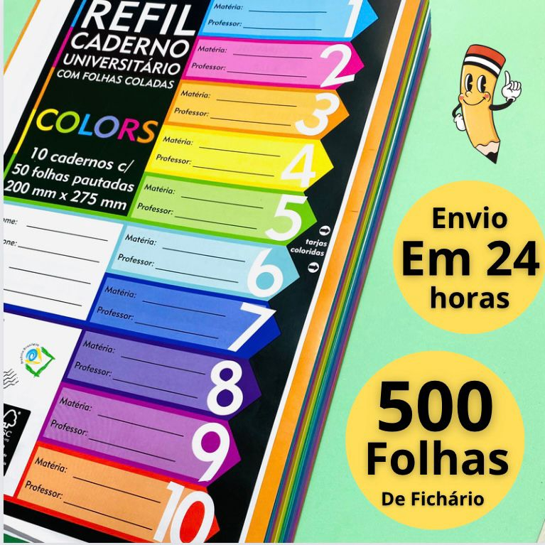 Refil 500 Folhas Para Fichário Universitário Escolar Papelaria | Shopee ...